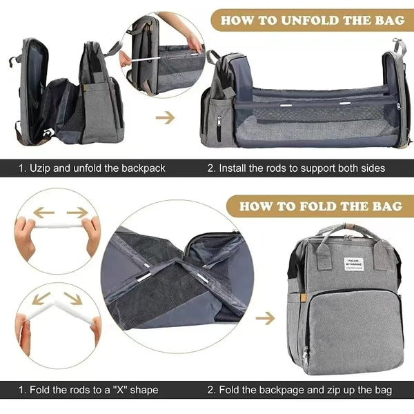 Large Capacity Diaper Bag with Changing Station & Foldable Crib ...